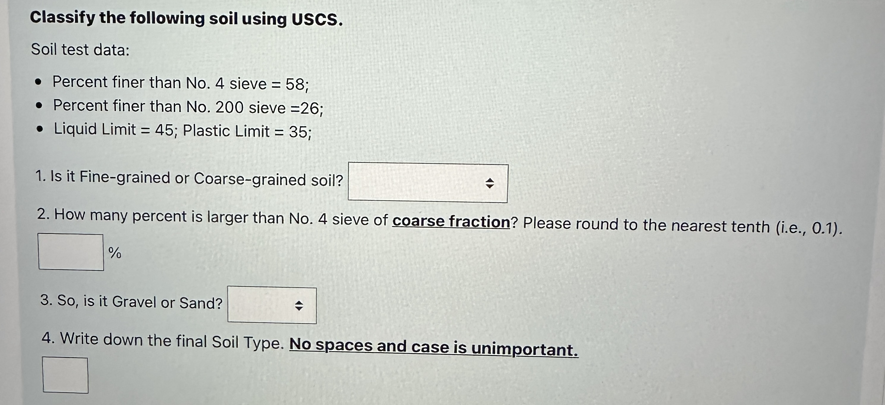 Solved Classify the following soil using USCS. Soil test | Chegg.com