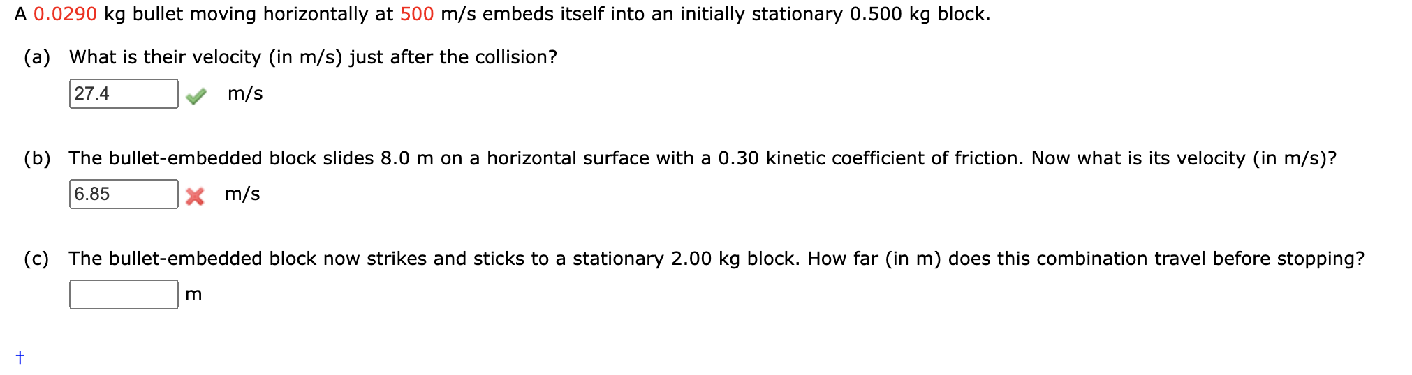 Solved A 0.0290 kg bullet moving horizontally at 500 m/s | Chegg.com