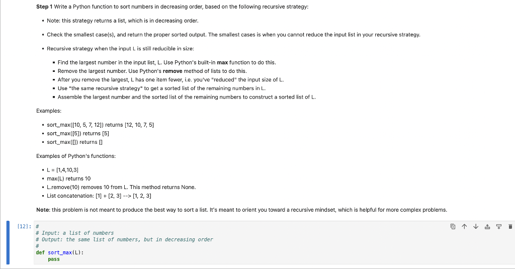 Solved Step 1 Write A Python Function To Sort Numbers In 8207