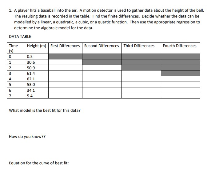 Solved 1. A player hits a baseball into the air. A motion | Chegg.com