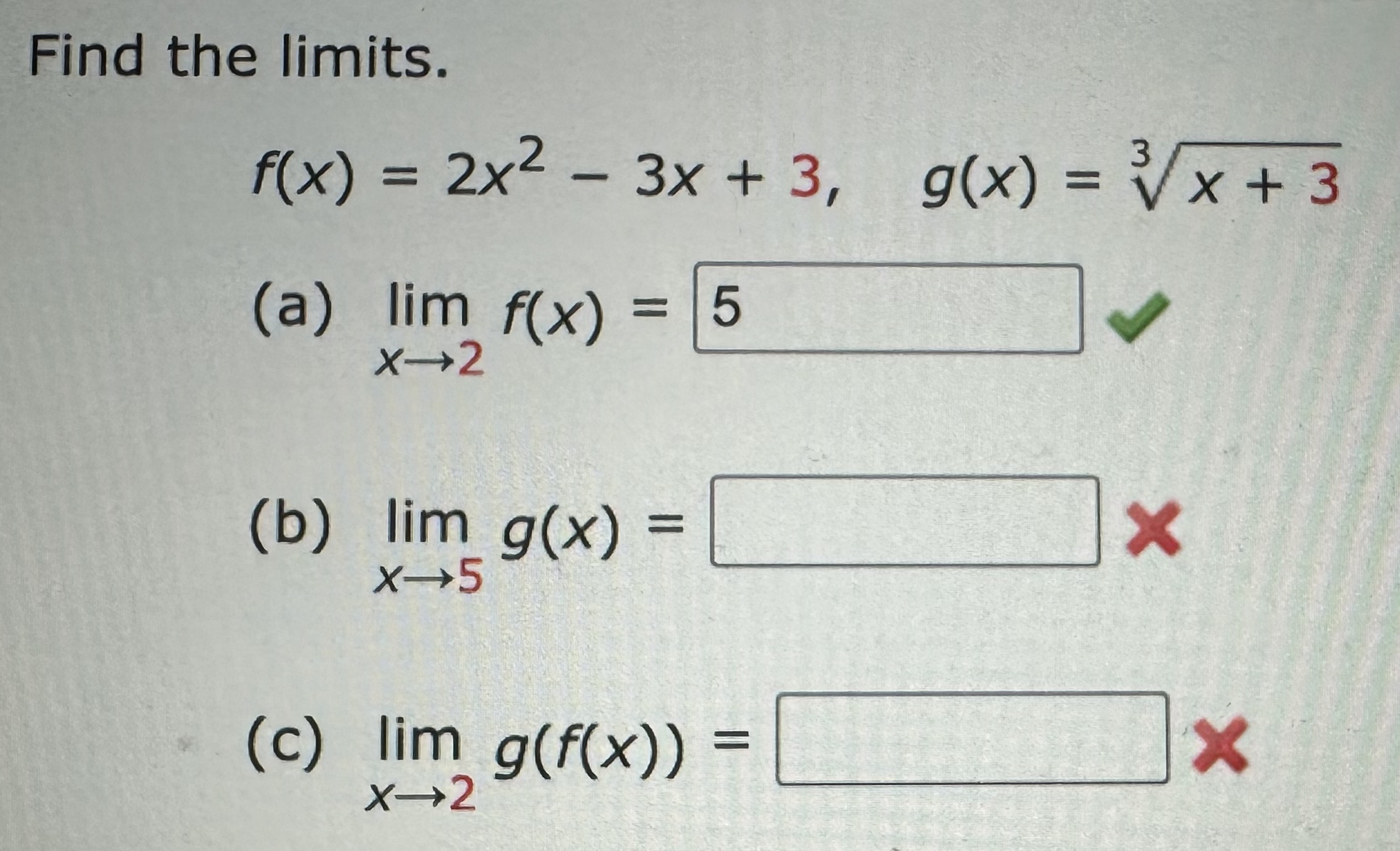 Solved Find the limits. \\[ f(x)=2 x^{2}-3 x+3, \\quad | Chegg.com