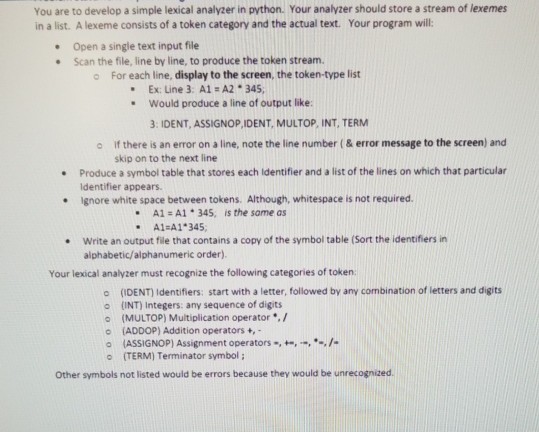 Solved You are to develop a simple lexical analyzer in | Chegg.com