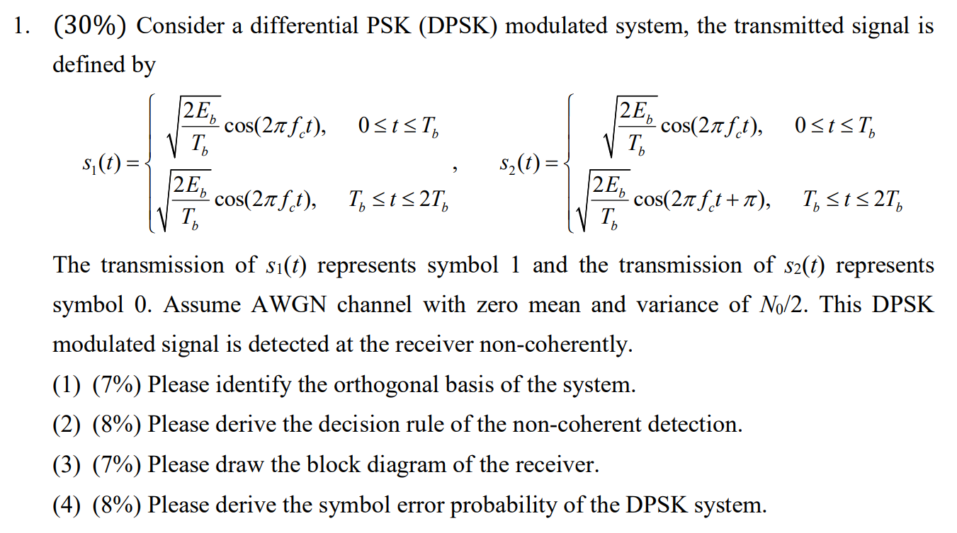Solved 30 consider A Differential Psk Dpsk modulated