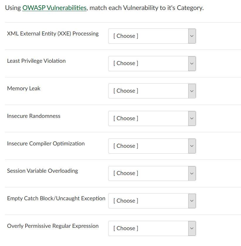 Solved Using OWASP Vulnerabilities, match each Vulnerability | Chegg.com