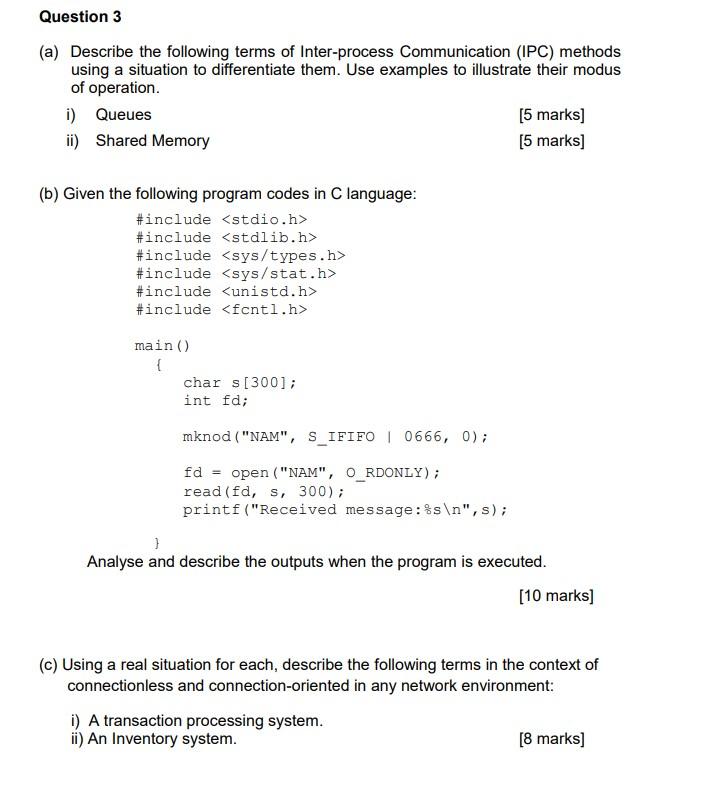 Solved (a) Describe the following terms of Inter-process | Chegg.com