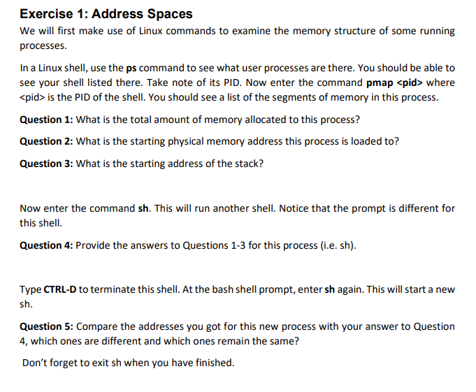 Solved Exercise 1: Address Spaces We will first make use of | Chegg.com