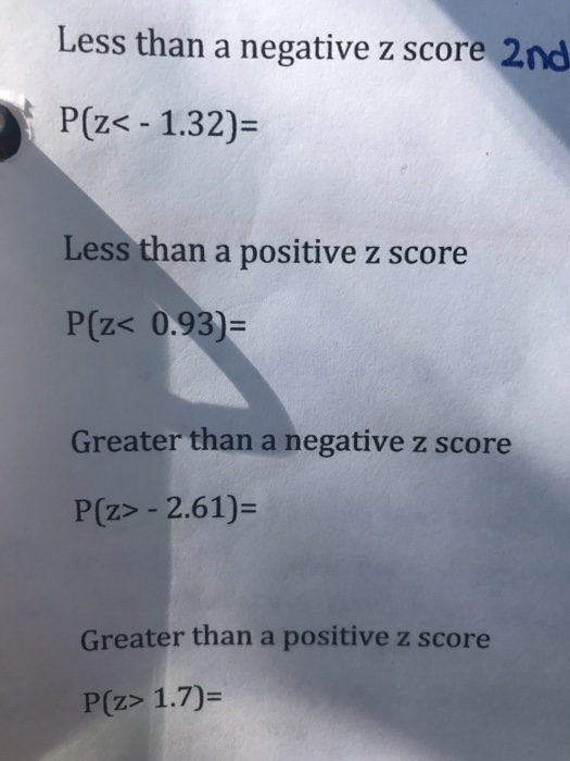 Solved Less than a negative z score 2nd P(z