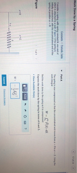 Solved Work Done by a Spring ) 170124 (>) Constants I | Chegg.com