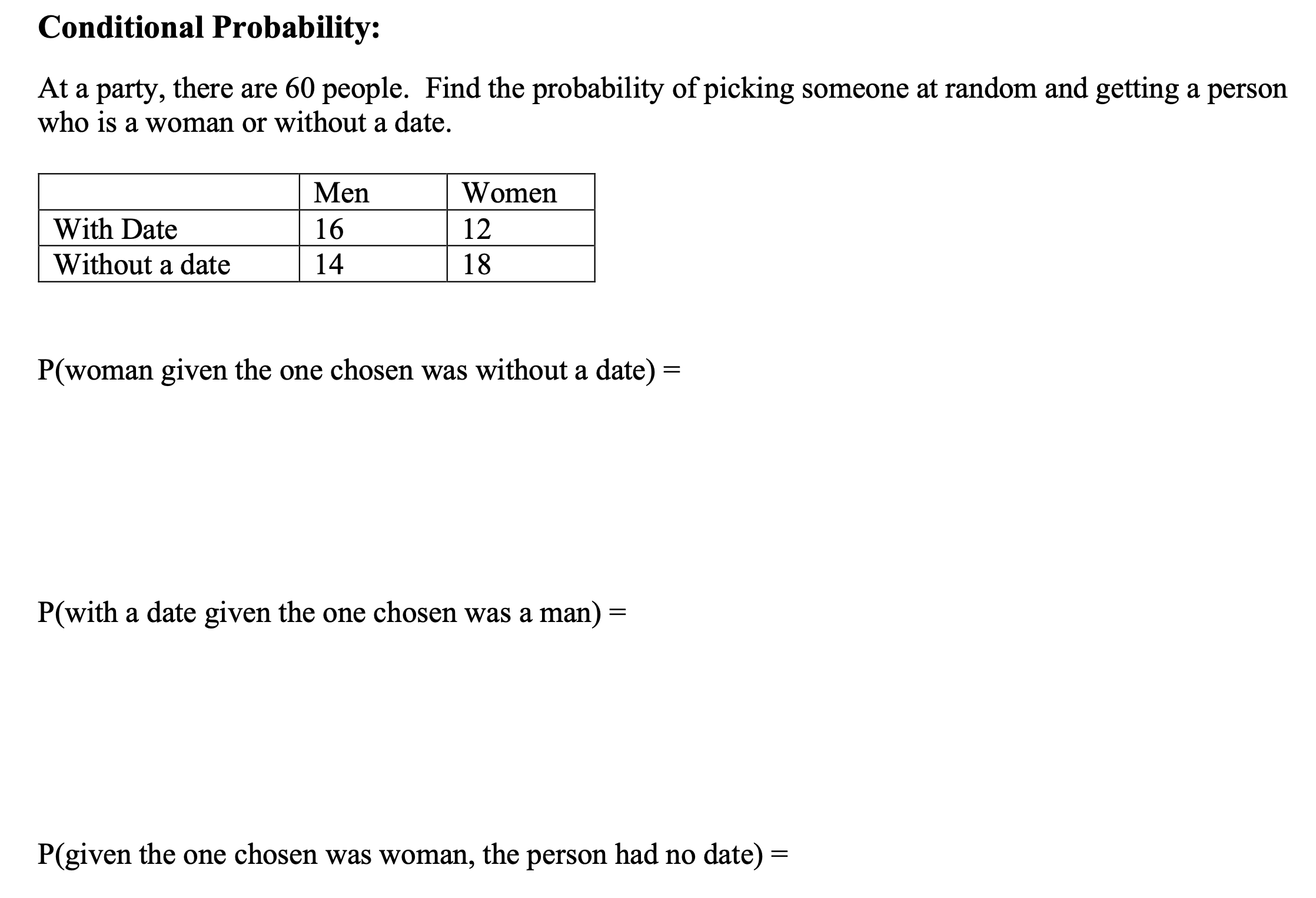 Solved Conditional Probability: At a party, there are 60 | Chegg.com