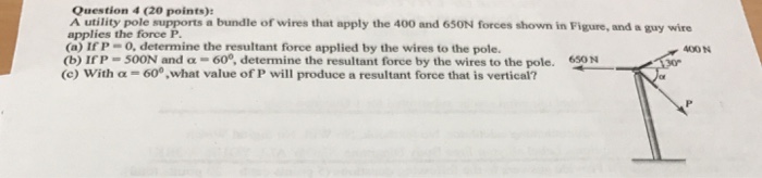 Solved Question 4 (20 points): A utility pole supports a | Chegg.com