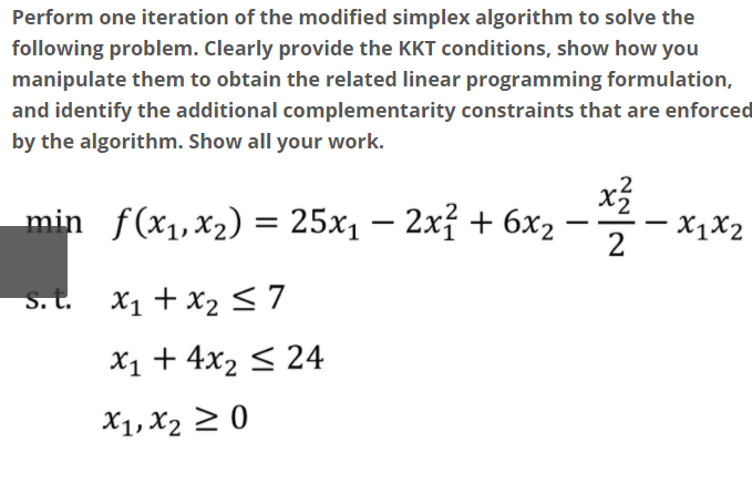 Perform one iteration of the modified simplex | Chegg.com