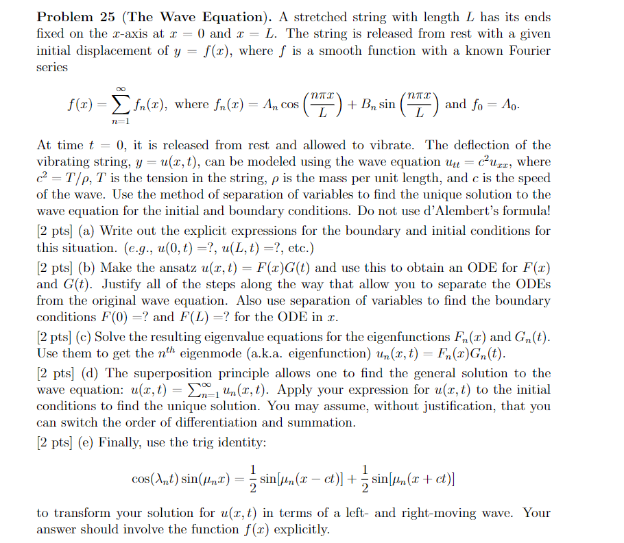Problem 25 (The Wave Equation). A stretched string | Chegg.com