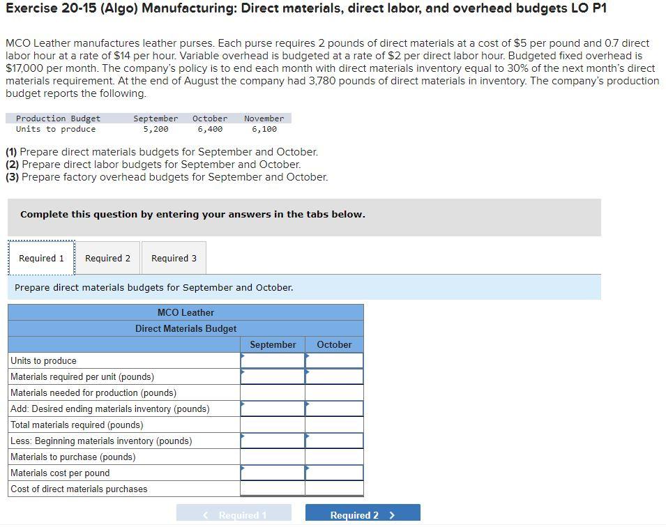 Solved Exercise 20-15 (Algo) Manufacturing: Direct | Chegg.com