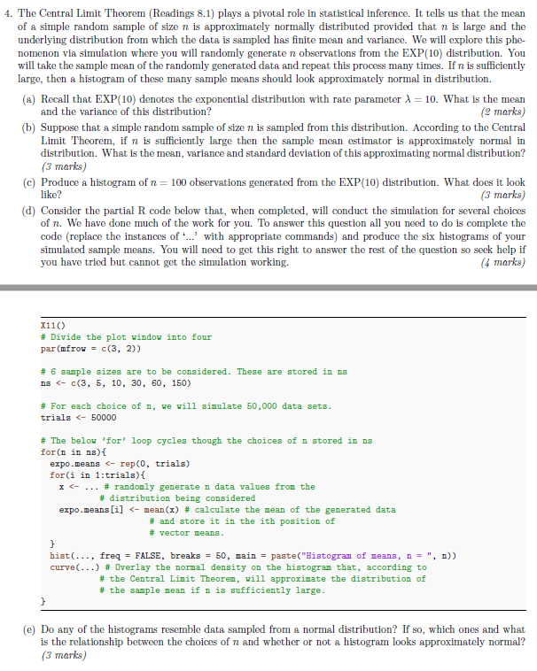 Solved 4. The Central Limit Theorem (Readings 8.1) plays a | Chegg.com