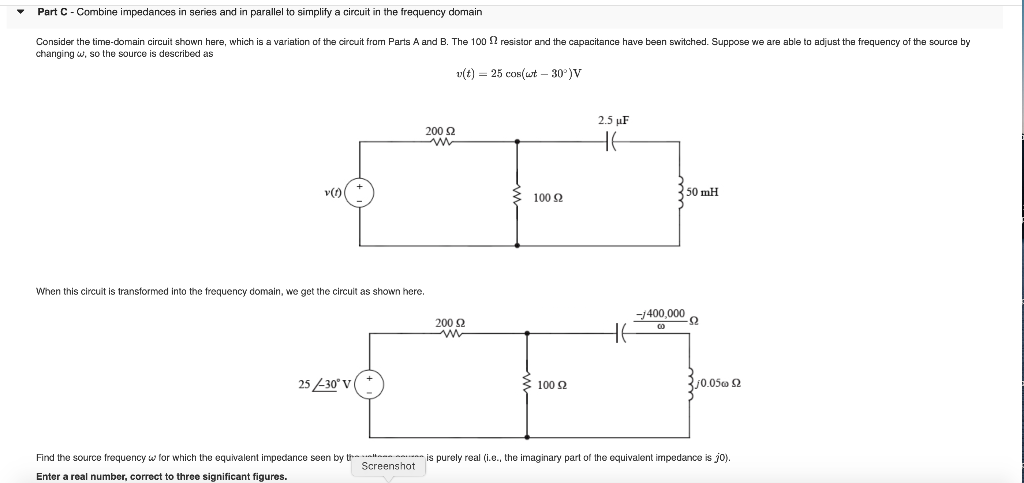 Solved Part C - Combine impedances in series and in parallel | Chegg.com
