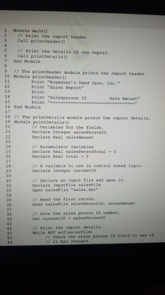 Solved WN Module main() // Print the report header. Call | Chegg.com