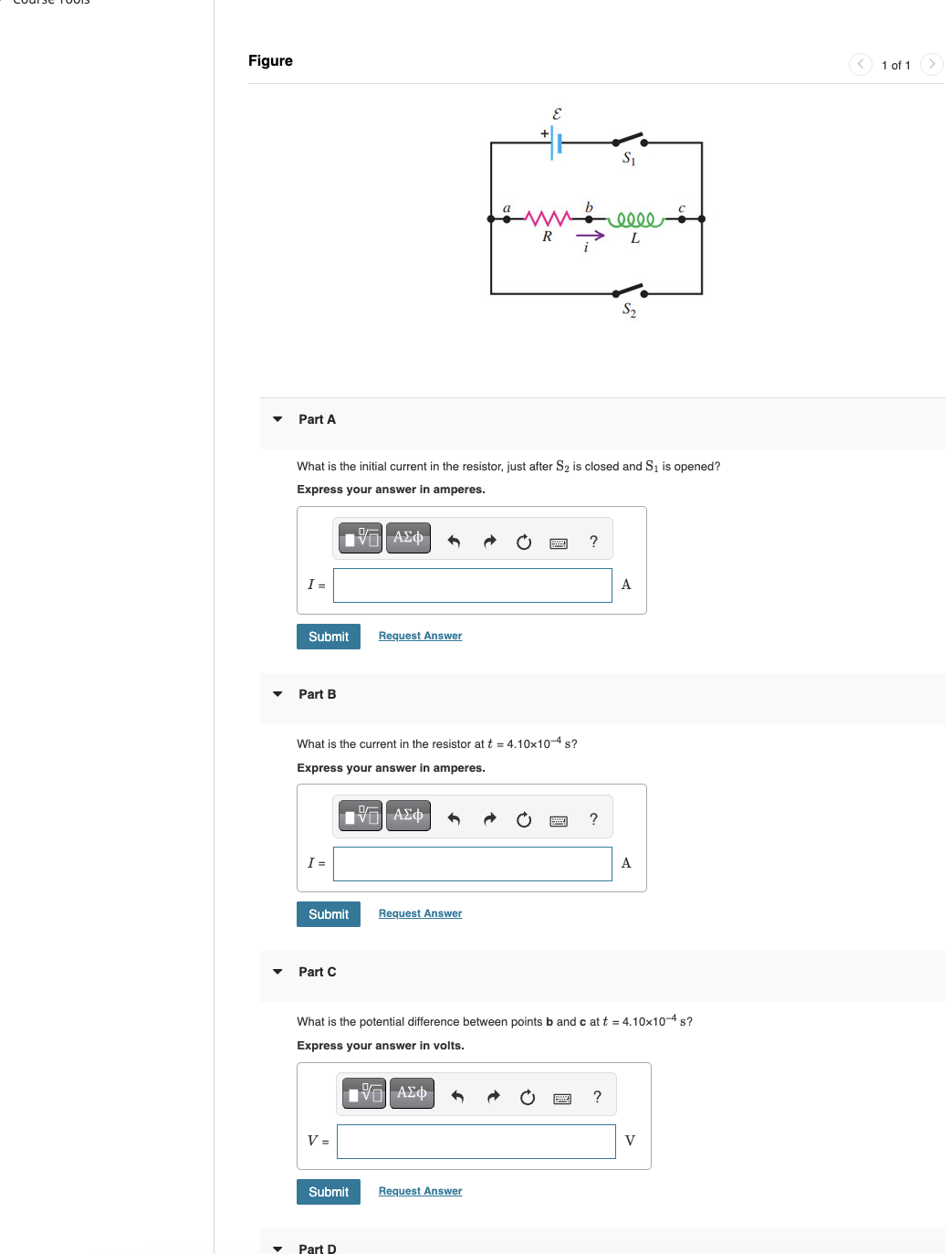 Solved Part AWhat is ﻿the initial current in ﻿the resistor, | Chegg.com