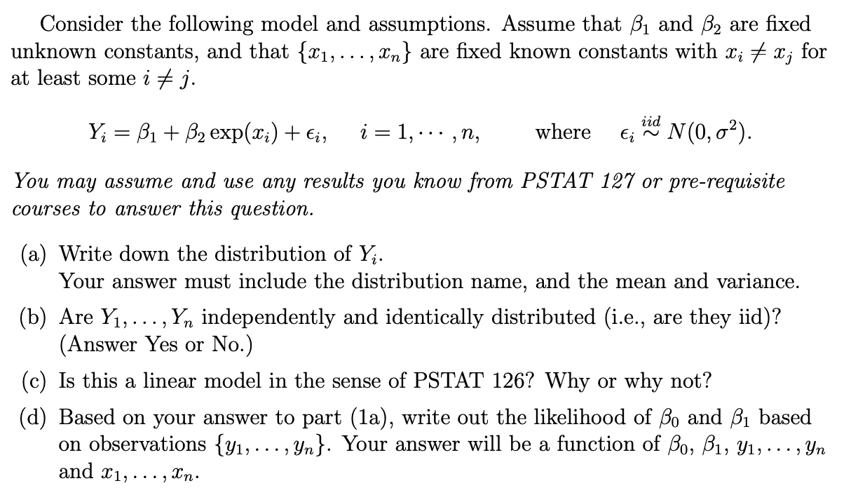 Solved Consider the following model and assumptions. Assume | Chegg.com