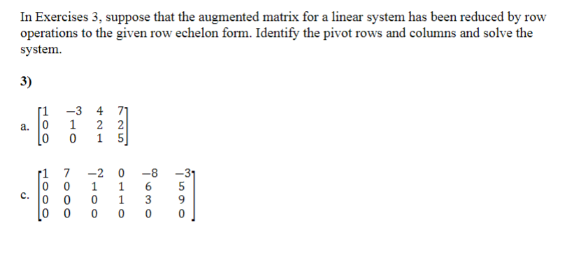Solved In Exercises 3, suppose that the augmented matrix for | Chegg.com