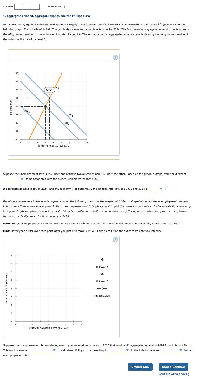 Solved Attempts Do No Harm/4 1. Aggregate demand, aggregate | Chegg.com
