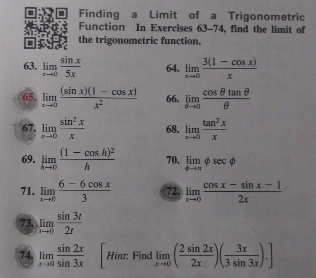 Solved Finding a Limit of a Trigonometric Function In | Chegg.com