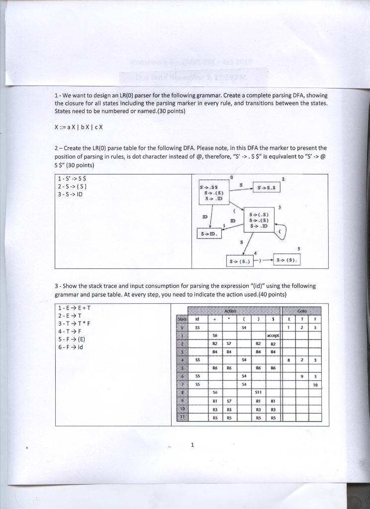 1- We want to design an LR(O) parser for the | Chegg.com