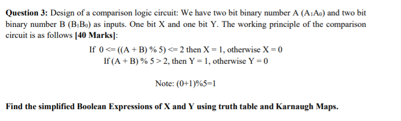 Solved Question 3: Design of a comparison logic circuit: We | Chegg.com