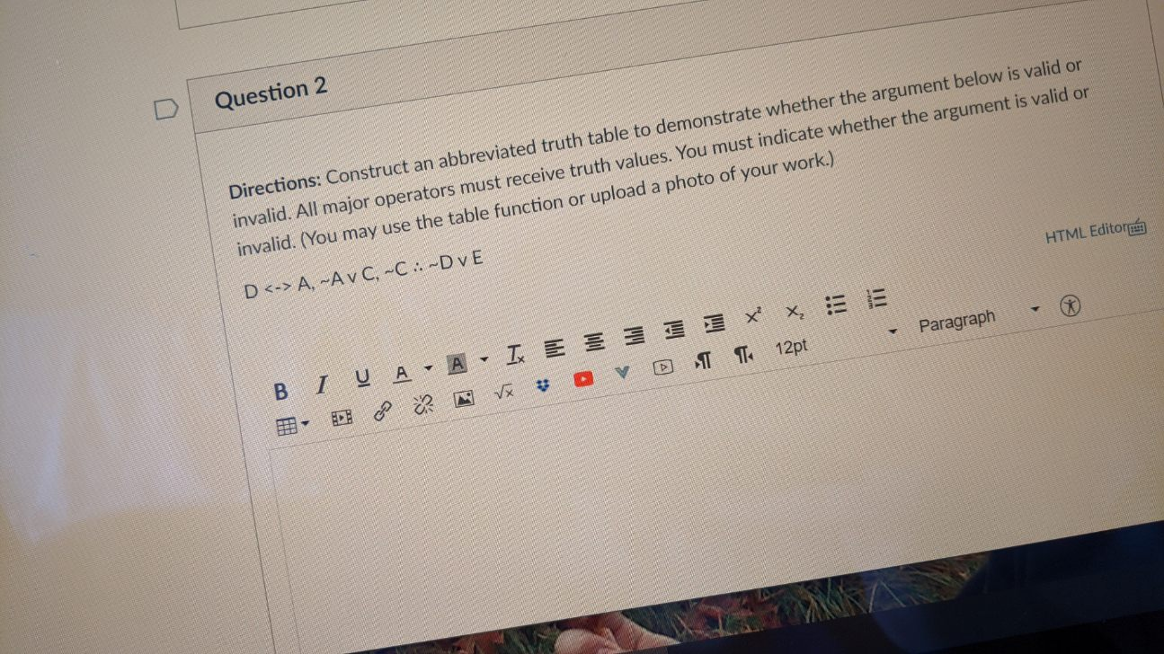Solved Question 2 Directions: Construct an abbreviated truth | Chegg.com
