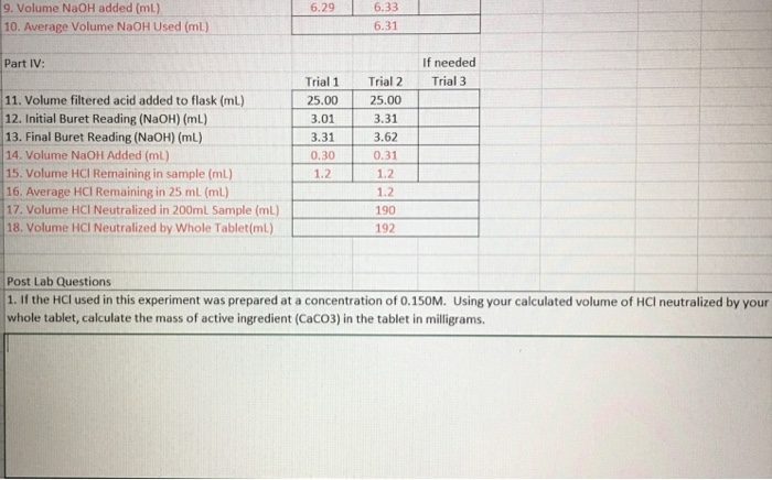 Solved 9. Volume NaOH added (ml) 10. Average Volume NaOH | Chegg.com