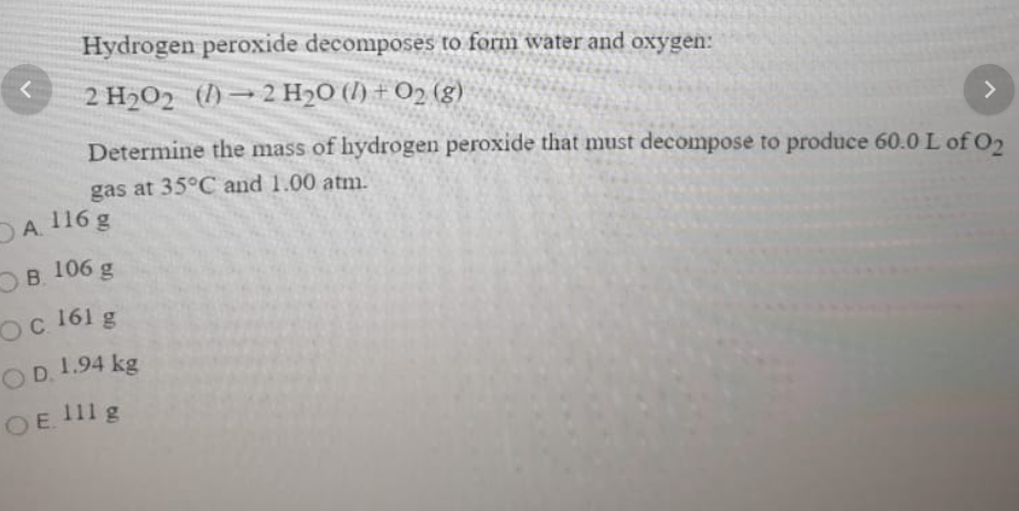 Solved Hydrogen peroxide decomposes to form water and | Chegg.com
