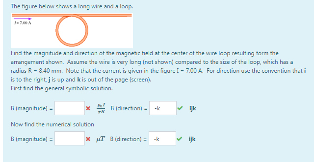 Solved The figure below shows a long wire and a loop -7.00A | Chegg.com