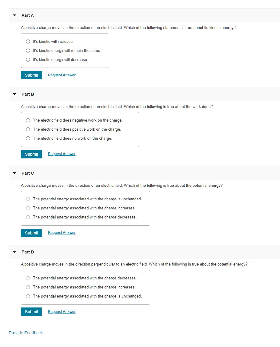 Solved Part A A positive charge moves in the direction of an | Chegg.com