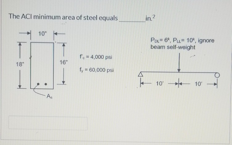 Solved The ACI minimum area of steel equals in? - 10" POL=6 | Chegg.com