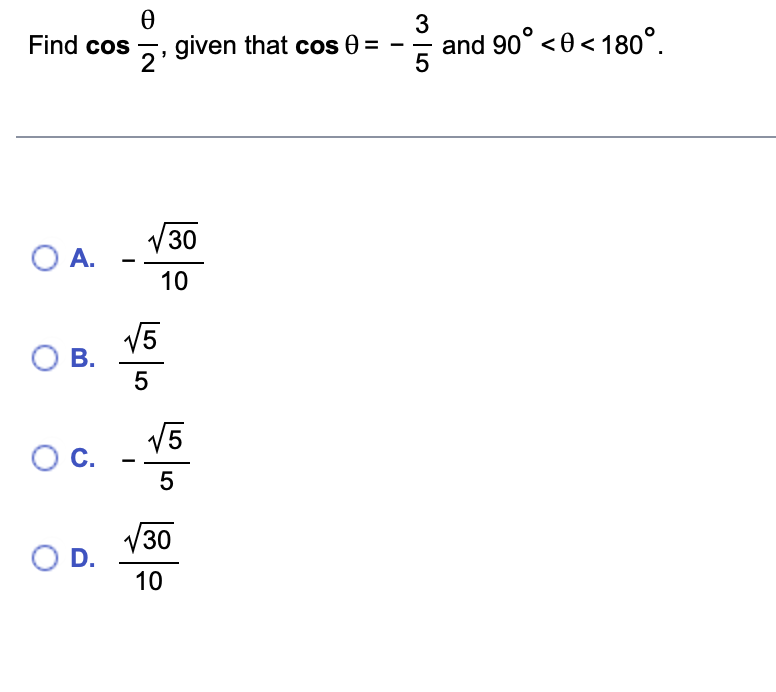 Solved Ꮎ Find cos , given that cos 0 = 2 alw 3 and 90° | Chegg.com
