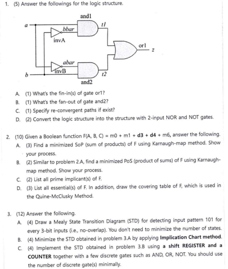 Solved 1. (5) Answer the followings for the logic structure. | Chegg.com