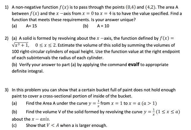 1) A non-negative function f(x) is to pass through | Chegg.com