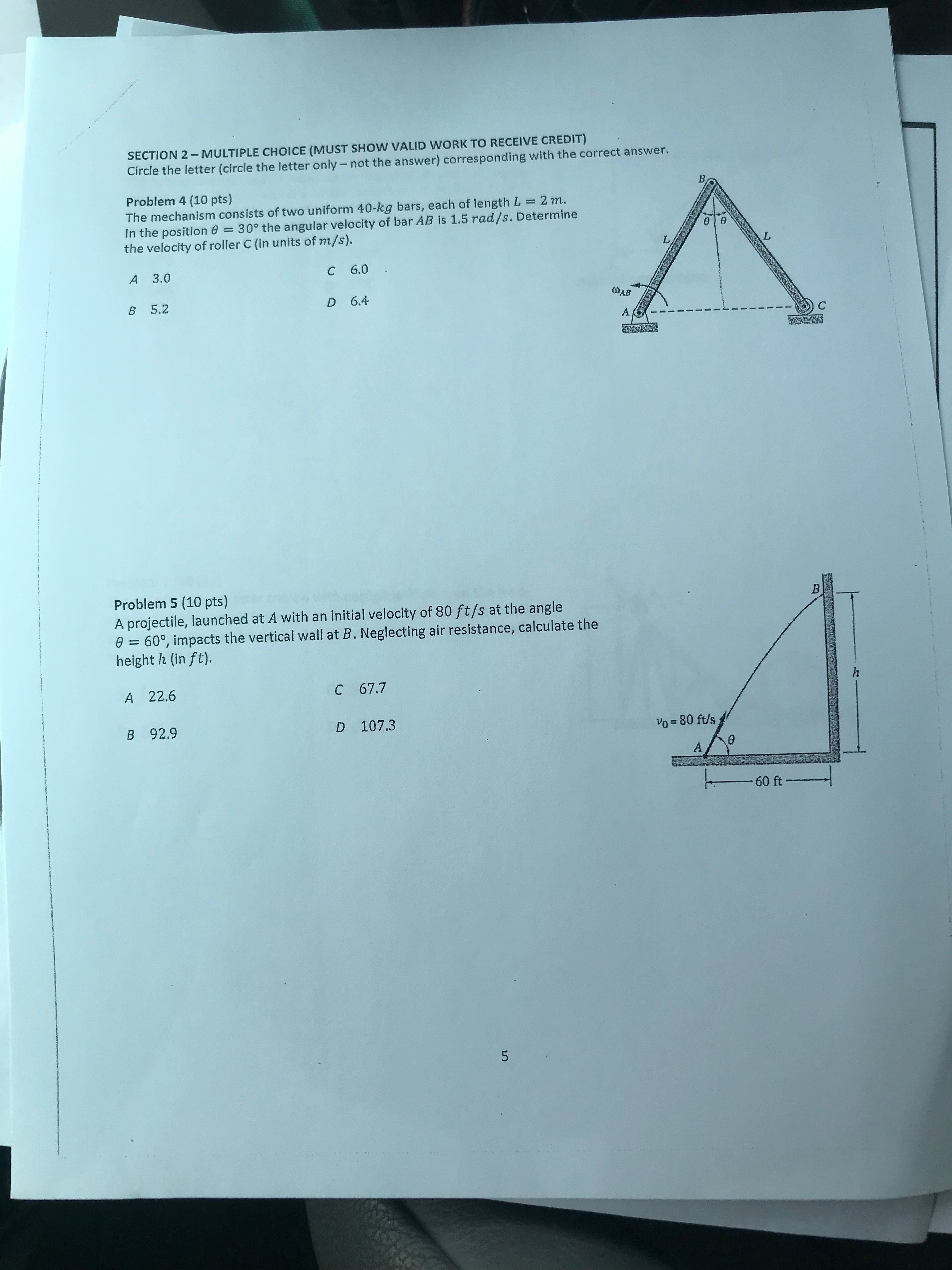 Solved SECTION 2 - MULTIPLE CHOICE (MUST SHOW VALID WORK TO | Chegg.com
