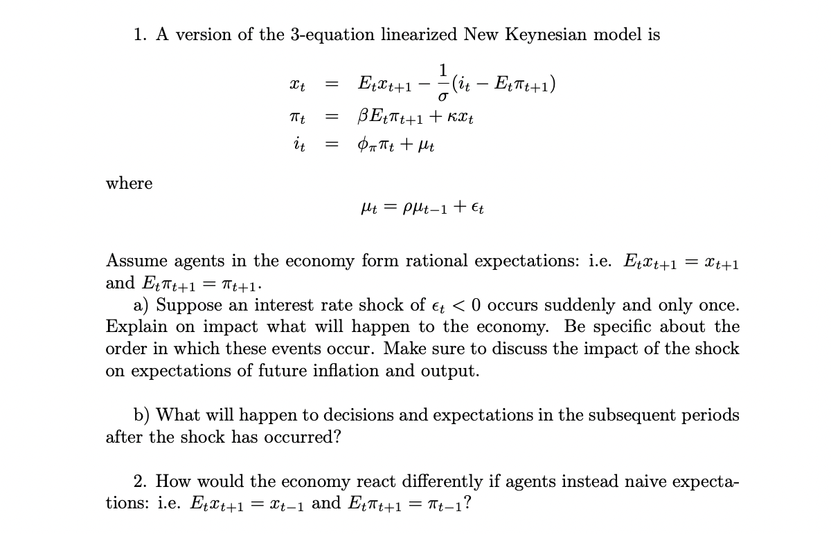 Solved A version of the 3-equation linearized New Keynesian | Chegg.com