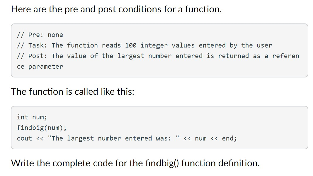 Solved Here are the pre and post conditions for a function. | Chegg.com