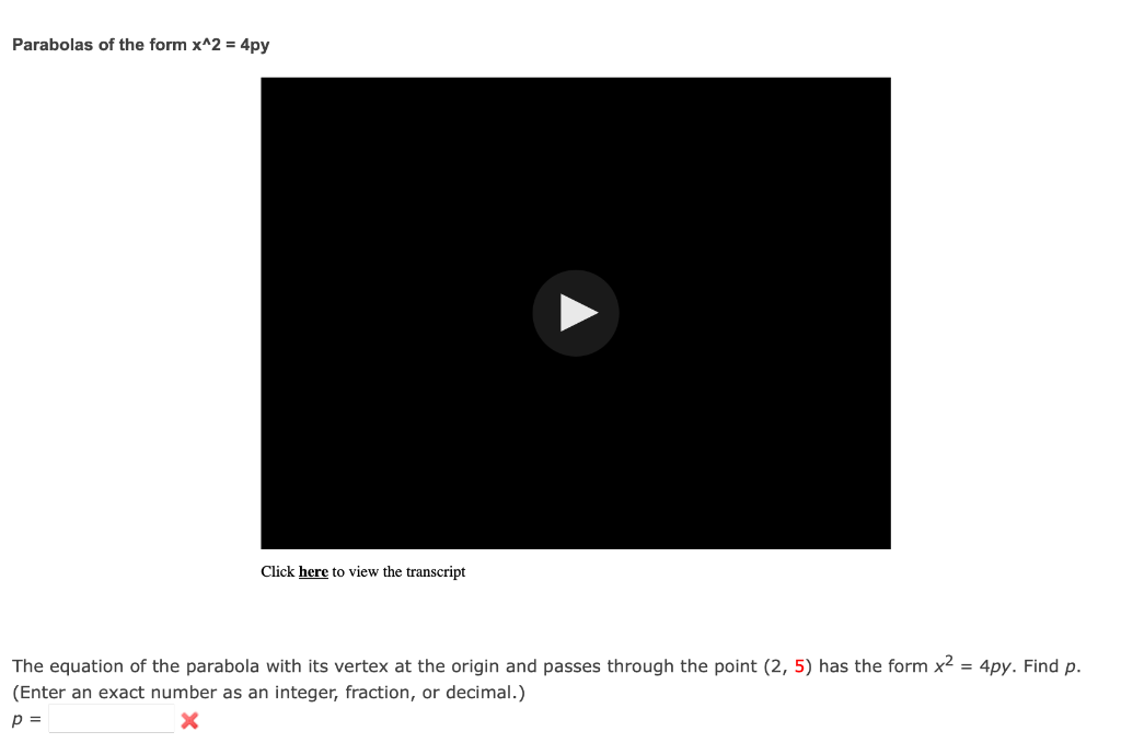 Solved Parabolas of the form x^2 = 4py Click here to view | Chegg.com