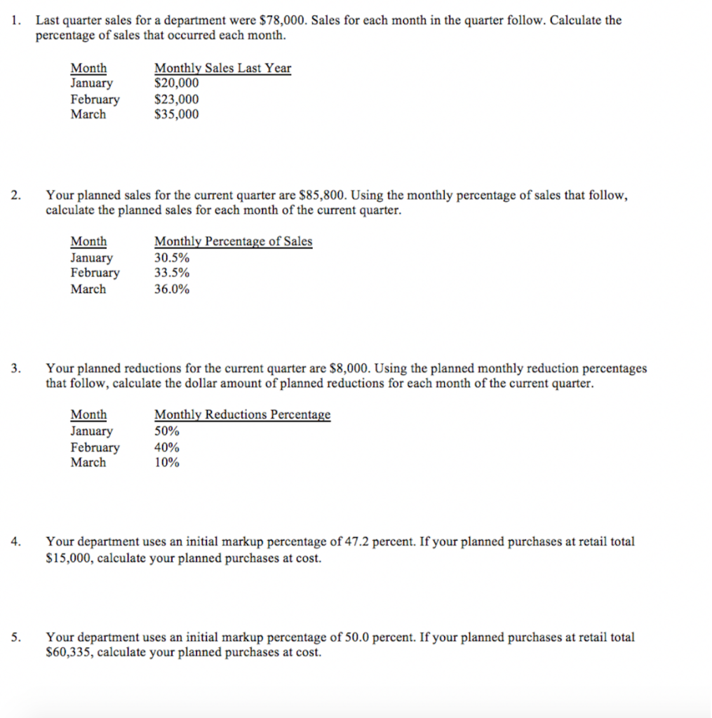 Solved Last quarter sales for a department were $78,000. | Chegg.com