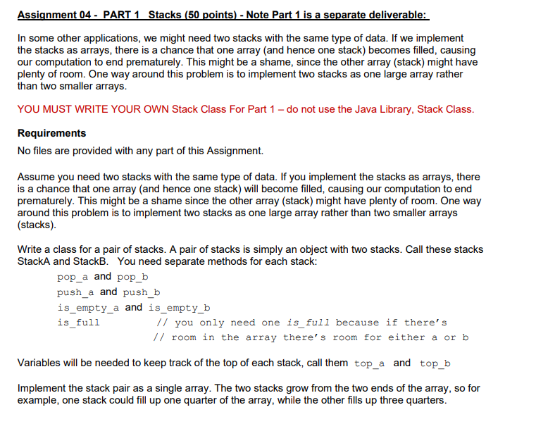 Solved Assignment 04 - PART 1 Stacks (50 points) - Note Part | Chegg.com