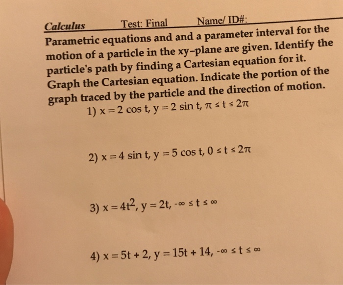 Solved Calculus Parametric equations and and a parameter | Chegg.com
