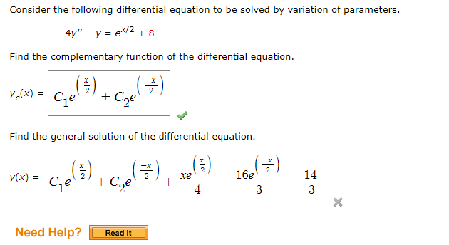 Solved 4y′′−y=ex/2+8 Find the complementary function of the | Chegg.com