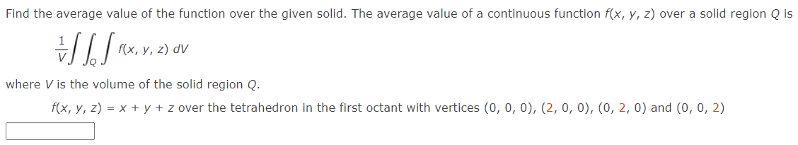 Solved Find the average value of the function over the given | Chegg.com