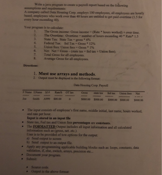 Solved Write a java program to create a payroll report based | Chegg.com