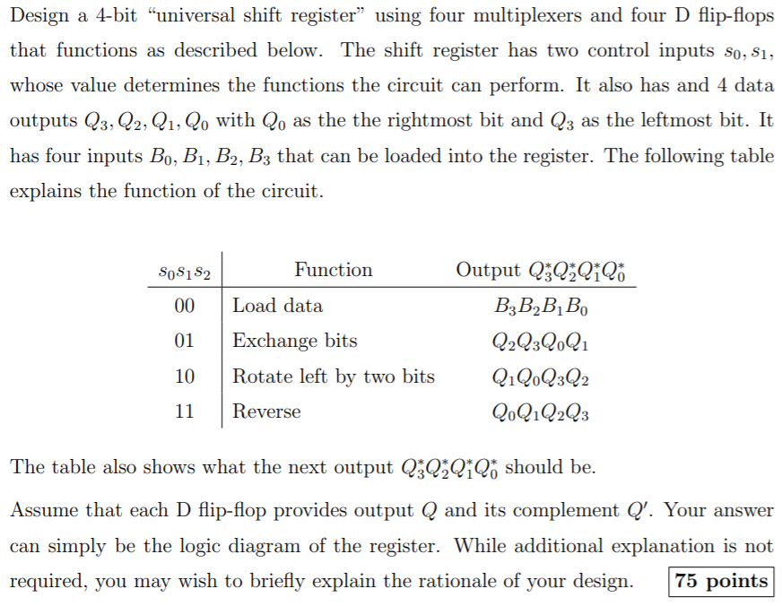 Solved Design a 4-bit "universal shift register" using four | Chegg.com