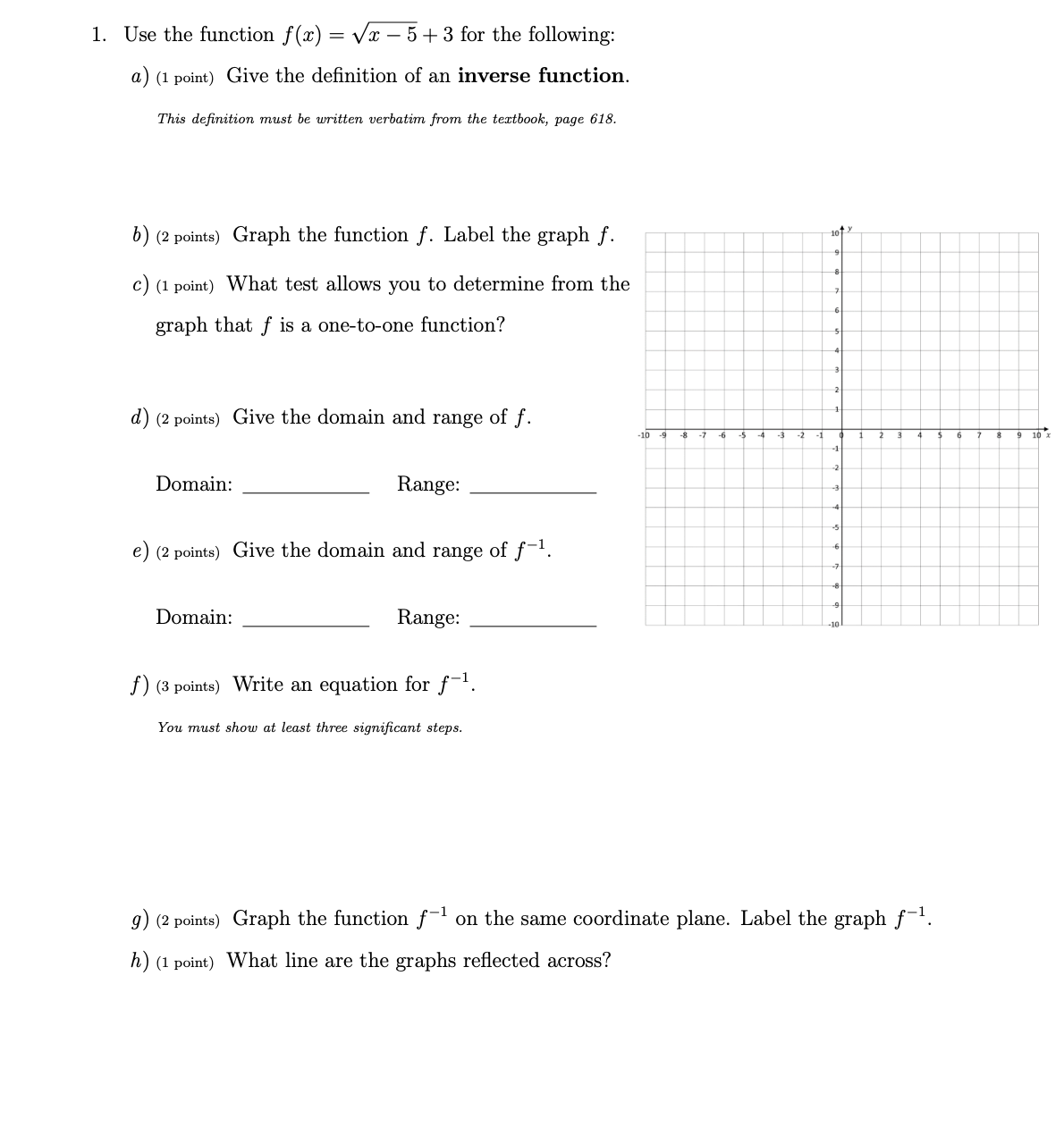 Use the function f(x)=x−5+3 for the following: a) (1 | Chegg.com