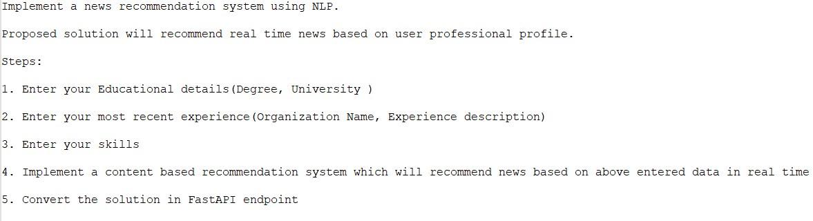Solved Implement a news recommendation system using NLP. | Chegg.com
