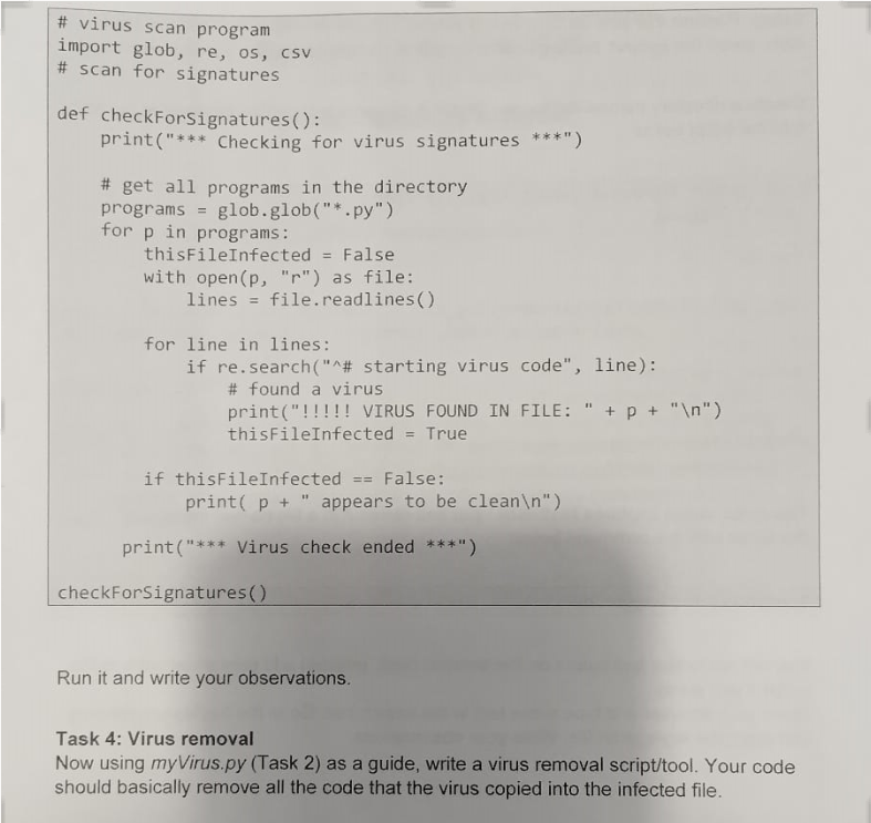 Solved The code snippet is the code that replicate a virus | Chegg.com